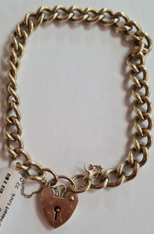 9ct Heart Lock Yellow Gold Bracelet 22G | 054900180166 | Cash Converters