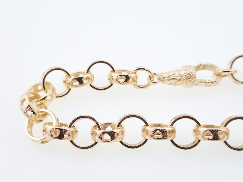 9ct Cut-Out Heart Detail Belcher Link Yellow Gold Bracelet 15G ...