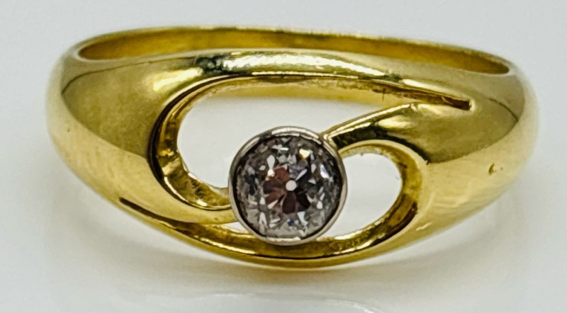 18Ct Full Hallmark With Diamond Stone Yellow Gold Unisex Ring Size M½ ...