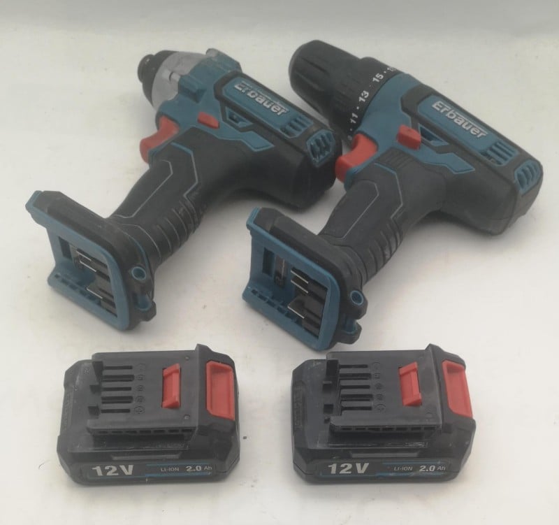 Erbauer 12V Cordless Drill And Impact Driver With Case/Charger & 2X2 ...