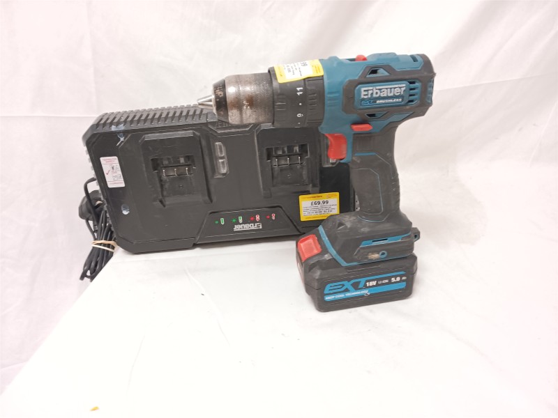 Erbauer Ecd18-Li-2 Brushless Cordless Combination Drill With 5Ah ...