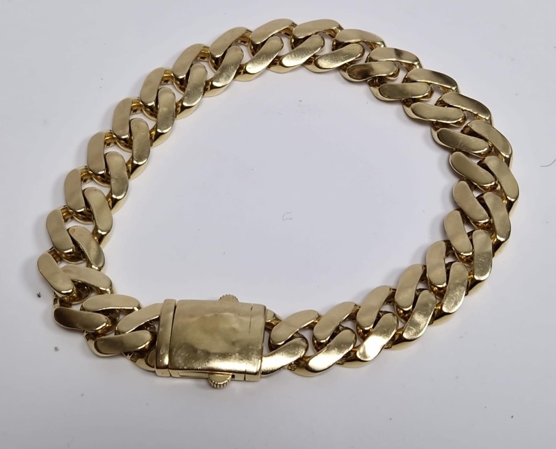 14ct 8" Pattered Curb Bracelet Yellow Gold Bracelet 15.8G ...