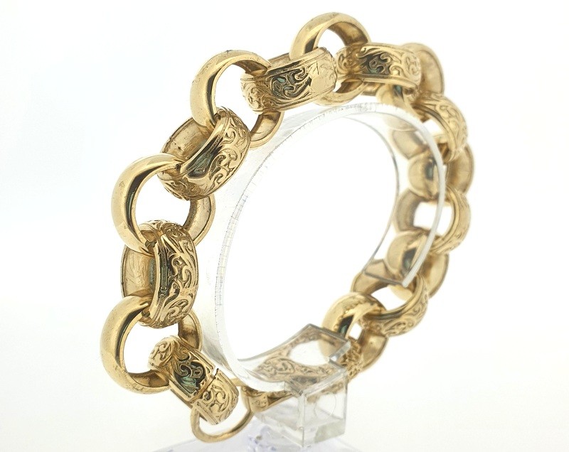 9ct Plain Polished & Patterned Round Belcher Links Metal Bracelet 65 ...