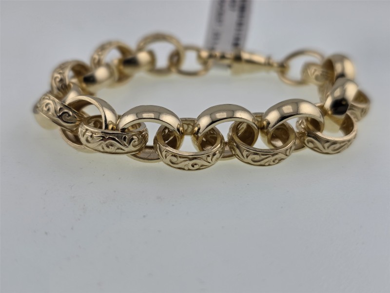 9ct Gold Patterned & Smooth Link Belcher Bracelet Yellow Gold Bracelet ...