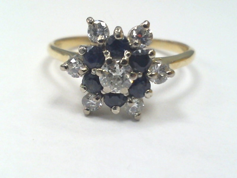 Yellow Metal White And Blue Stone Cluster Ring Size V Metal Ring ...
