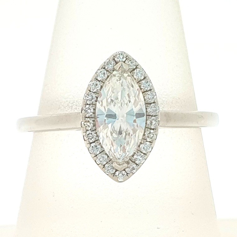 Marquise Shaped Halo Diamond Cluster Platinum Ladies Diamond Ring Size ...