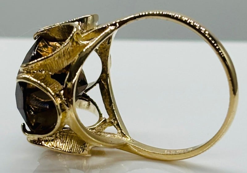 (Pnv) 9Ct Smoky Quartz Yellow Gold Unisex Ring Size O | 039500223455 ...