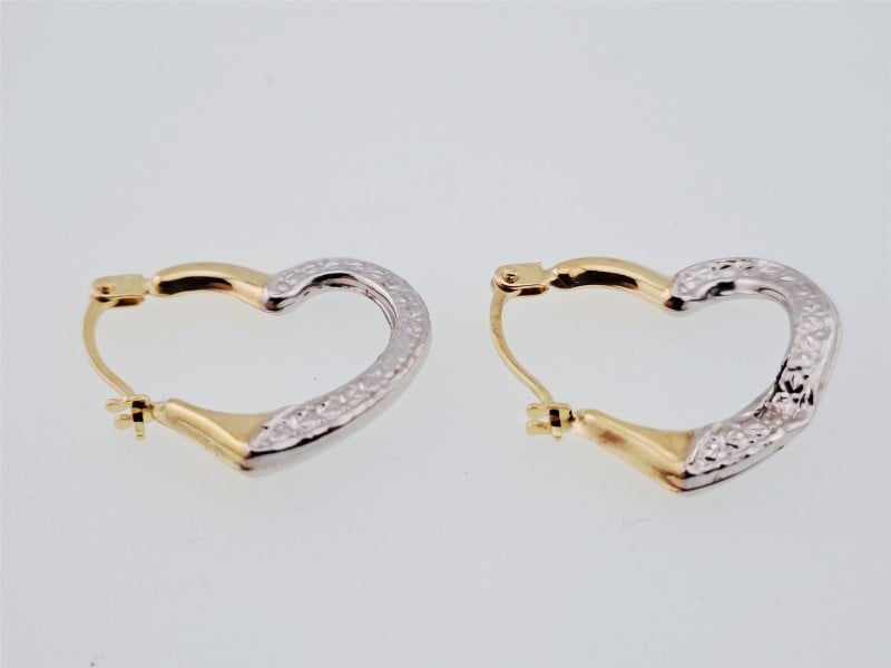 9ct Two-Tone Heart Hoop Yellow And White Gold Earring Pierced 0.5G ...