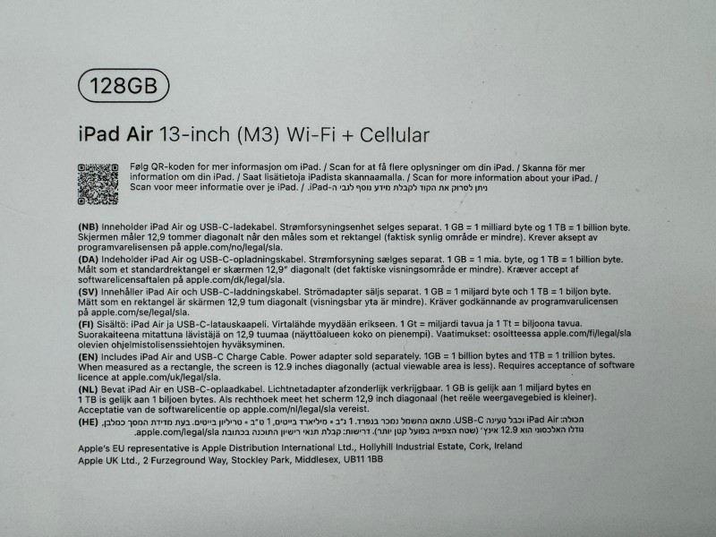 Apple iPad Air 13" M3 128GB Wi-Fi + Cellular Unlocked 100% Battery ...