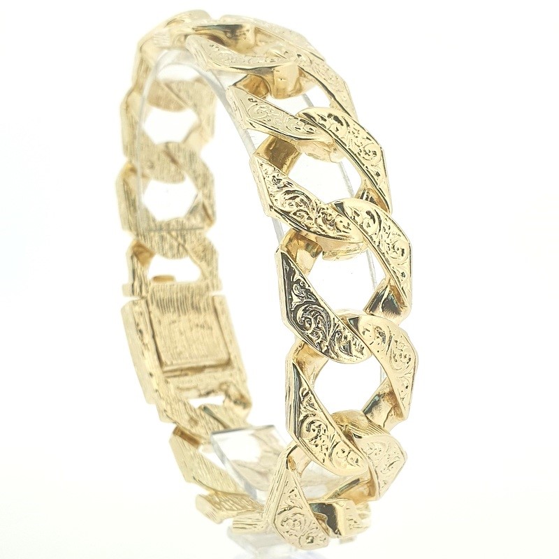 9ct Patterned Oval Filed Curb Link Yellow Gold Bracelet 117.32G ...