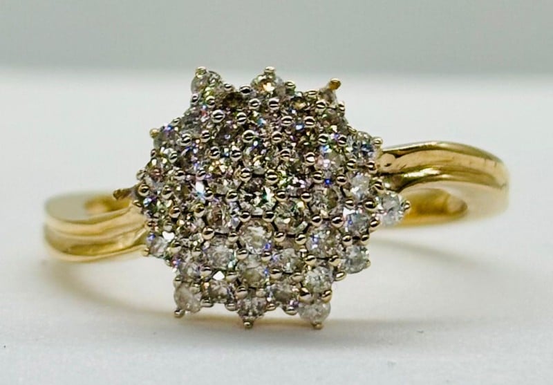 9Ct Diamond Cluster Yellow Gold Unisex Ring Size L | 034300172649 ...