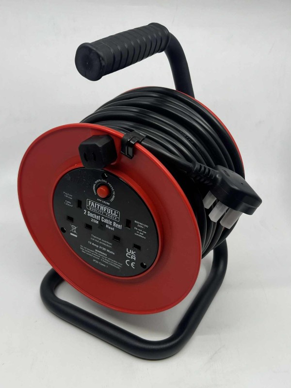 Faithfull Power Plus Open Drum Cable Reel 240V 13A 2-Socket 25M Red ...
