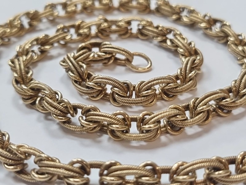 9ct Yellow Gold Gold Gents Very Heavy Patterned Link Chain Necklace ...