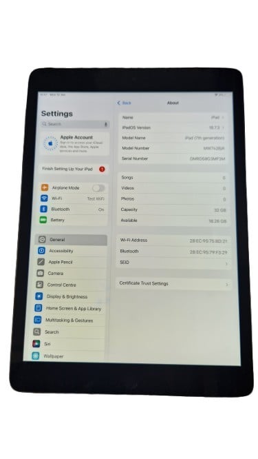 Apple iPad 7th Gen 32GB Wifi Only - Slight Blue Mark On Screen Silver ...