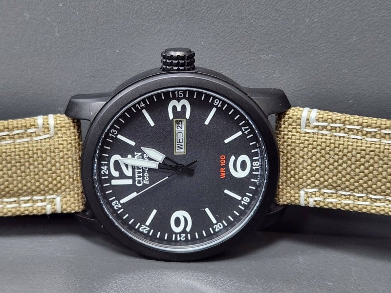 Citizen Watch Mens Field Watch On Leather Backed Canvas Strap ...