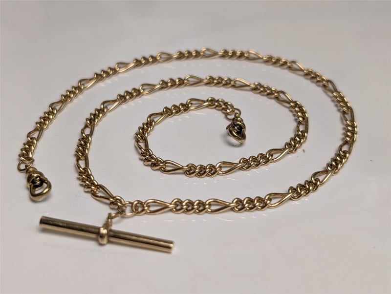 9ct Figaro With T-Bar Necklace 46cm 16.02G | 048900243172 | Cash Converters