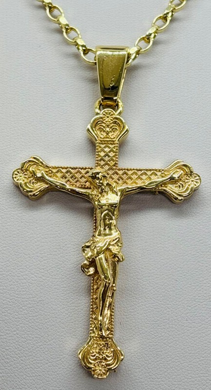 Yellow Gold 9Ct Belcher Link With Crucifix Pendant Chain 56.12G ...