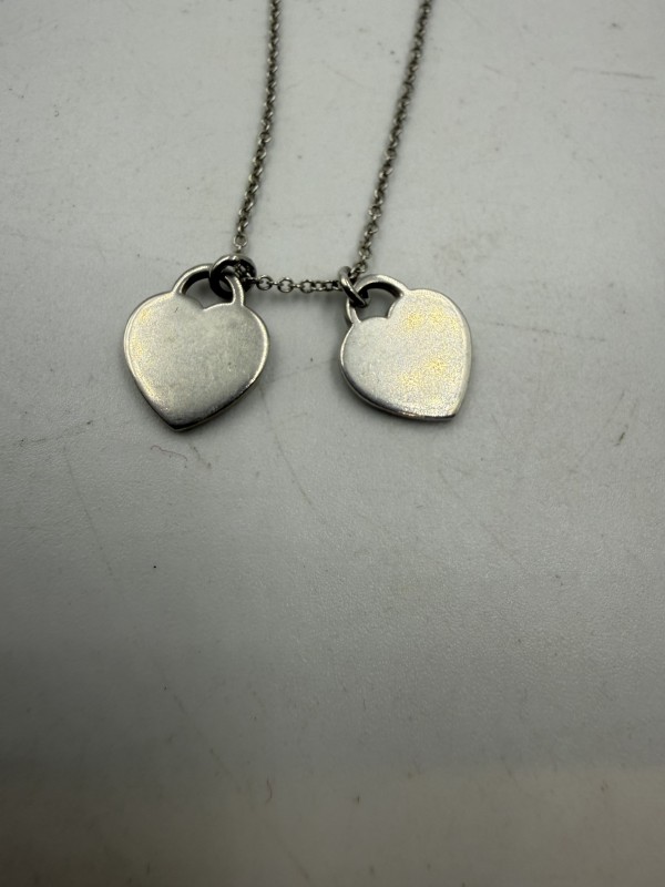 Silver Tiffany Double Heart Tag Pendant Necklace 1G | 048500401544 ...