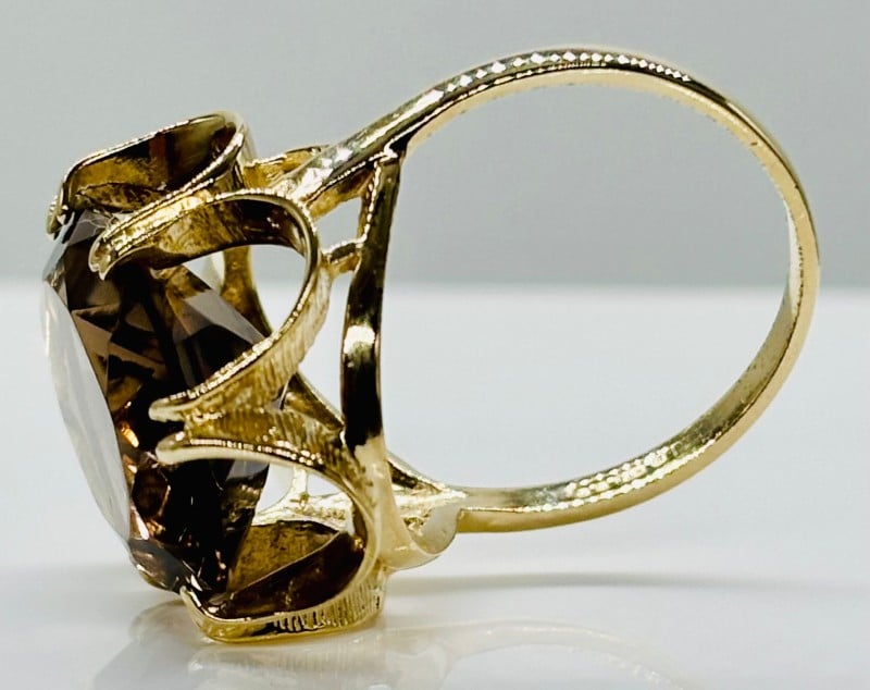 (Pnv) 9Ct Smoky Quartz Yellow Gold Unisex Ring Size O | 039500223455 ...