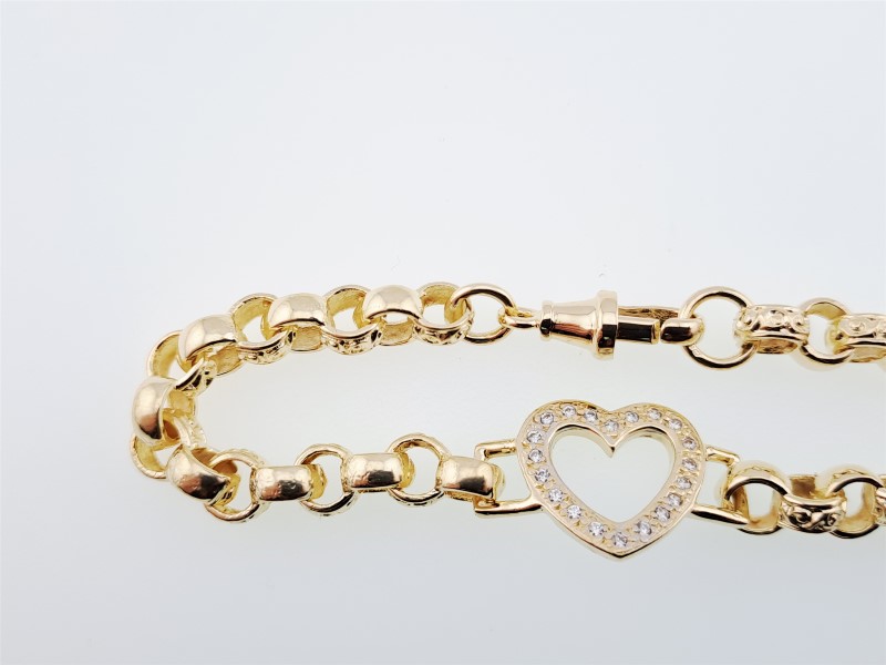 9ct Belcher Link With Heart Detail Yellow Gold Bracelet 15.1G ...