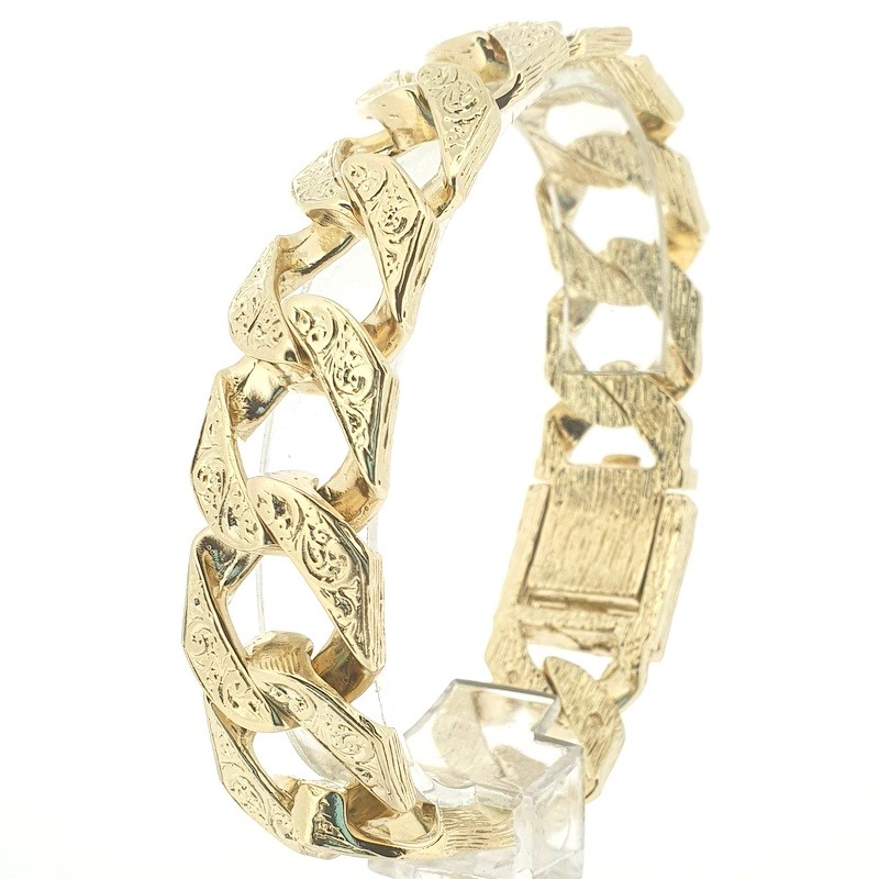 9ct Patterned Oval Filed Curb Link Yellow Gold Bracelet 117.32G ...