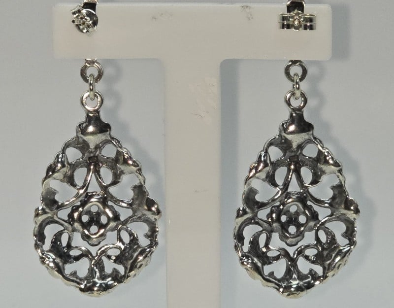 Silver Flower Drop Earrings Silver Earring Pierced 11.2G | 019300246715 ...