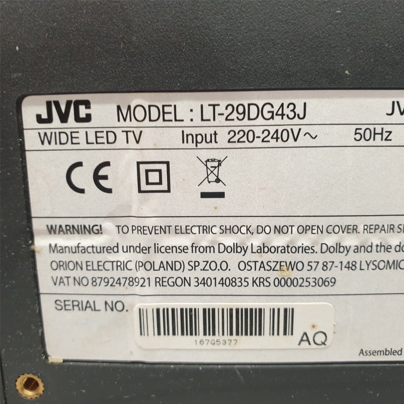 Jvc Lt-29Dg43j 29" HD Ready Led TV. 29" 720P Black | 038600320463 ...