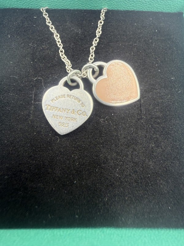 Silver Tiffany Double Heart Tag Pendant Necklace 1G | 048500401544 ...
