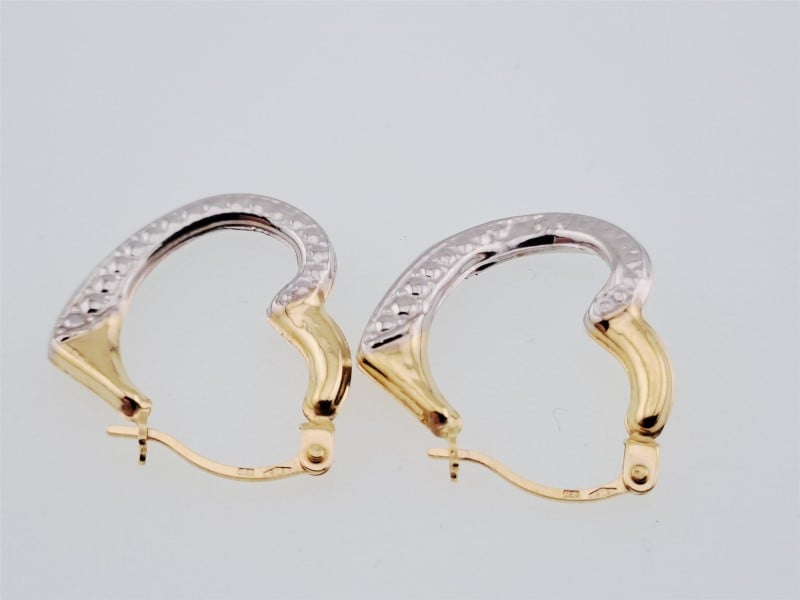 9ct Two-Tone Heart Hoop Yellow And White Gold Earring Pierced 0.5G ...
