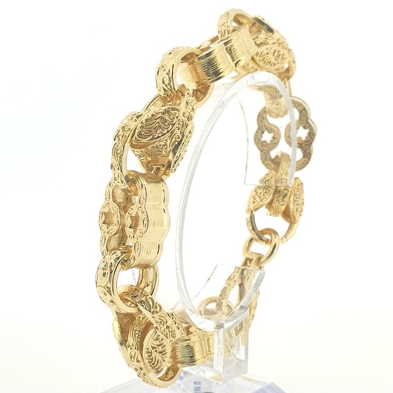 9ct Patterned Oblong Scallop Edge ,Round Belcher & Tulip Links Yellow ...