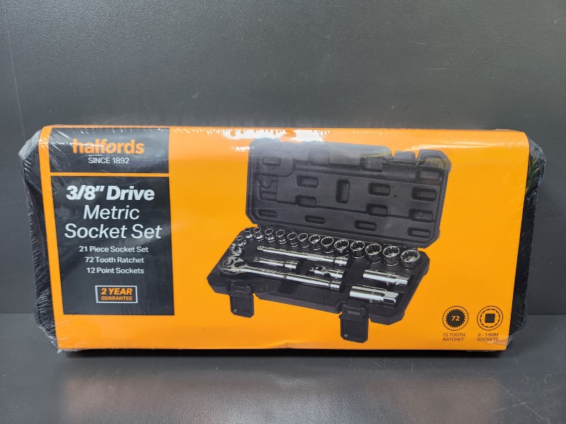 Halfords 3/8" Socket Set 21 Piece New Sealed Black | 049500122212 ...