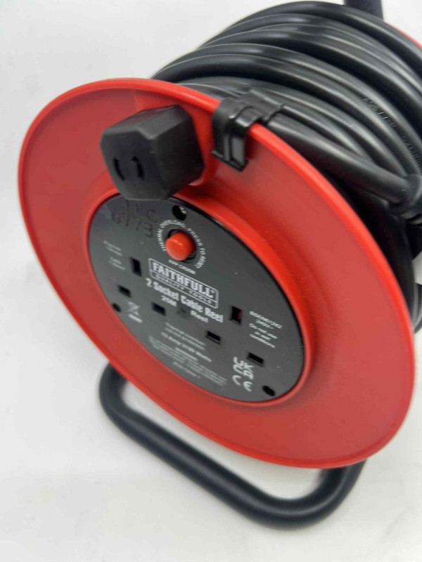 Faithfull Power Plus Open Drum Cable Reel 240V 13A 2-Socket 25M Red ...