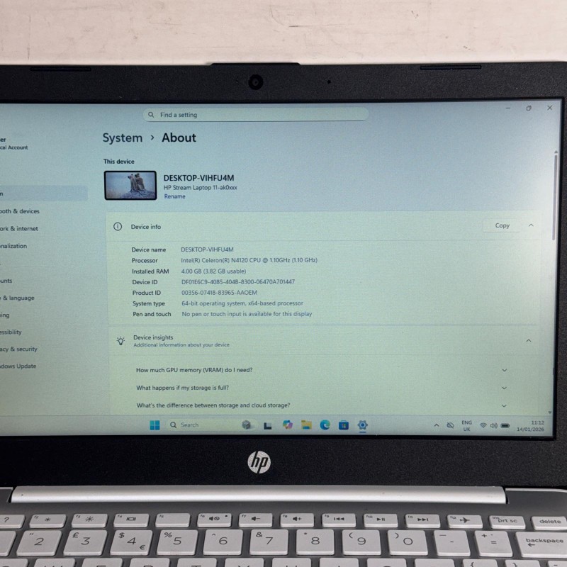 HP 11-Ak0518 N4120/4GB Ram/64GB SSD/11"/Windows 11 Grey | 032100181193 ...