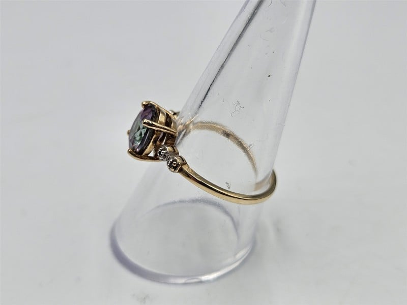 9ct Mysic Topaz And Diamond Ring Yellow Gold Ring With Stone Size R½ ...