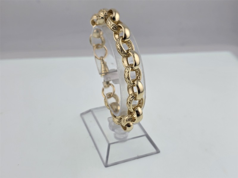 9ct Gold Patterned & Smooth Link Belcher Bracelet Yellow Gold Bracelet ...
