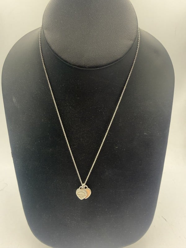Silver Tiffany Double Heart Tag Pendant Necklace 1G | 048500401544 ...