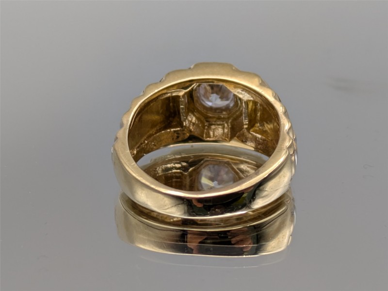 18ct Cz Set Watch Link Ring Yellow And White Gold Unisex Ring SizeI½ ...