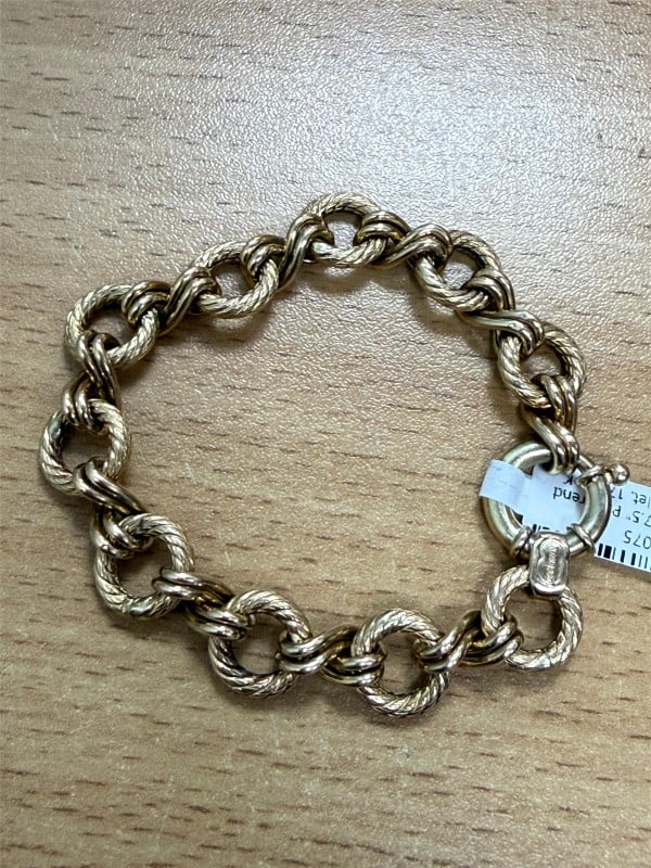 9ct 7.5" Patterend Belcher Bracelet Yellow Gold Bracelet 17G ...