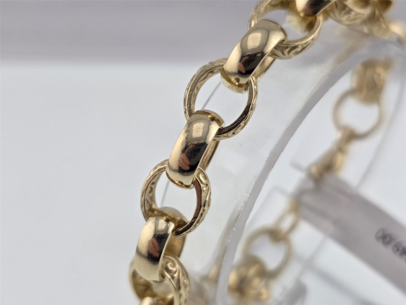 9ct Gold Patterned & Smooth Link Belcher Bracelet Yellow Gold Bracelet ...