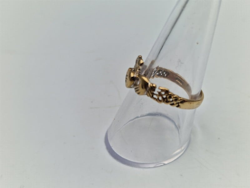 9ct Diamond Set Fancy Claddagh Ring Yellow Gold Ladies Ring With Stone ...