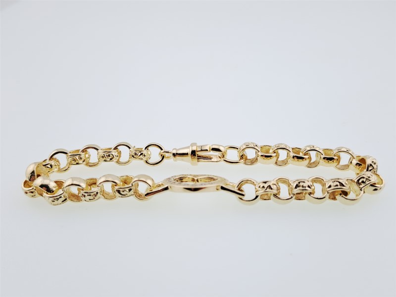 9ct Belcher Link With Heart Detail Yellow Gold Bracelet 15.1G ...