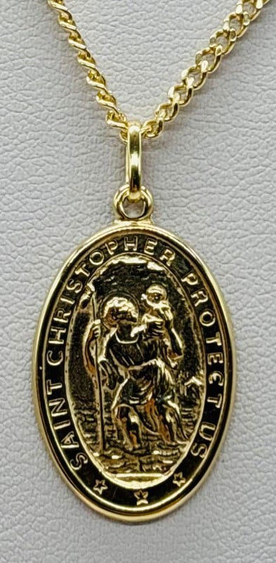 Yellow Gold 9Ct Fine Curb Link With St. Christopher Pendant Chain 9.42G ...