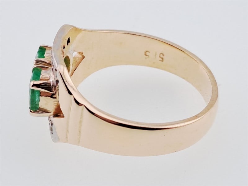 14ct Retro French Style Emerald Diamond Ladies Ring Size O ...