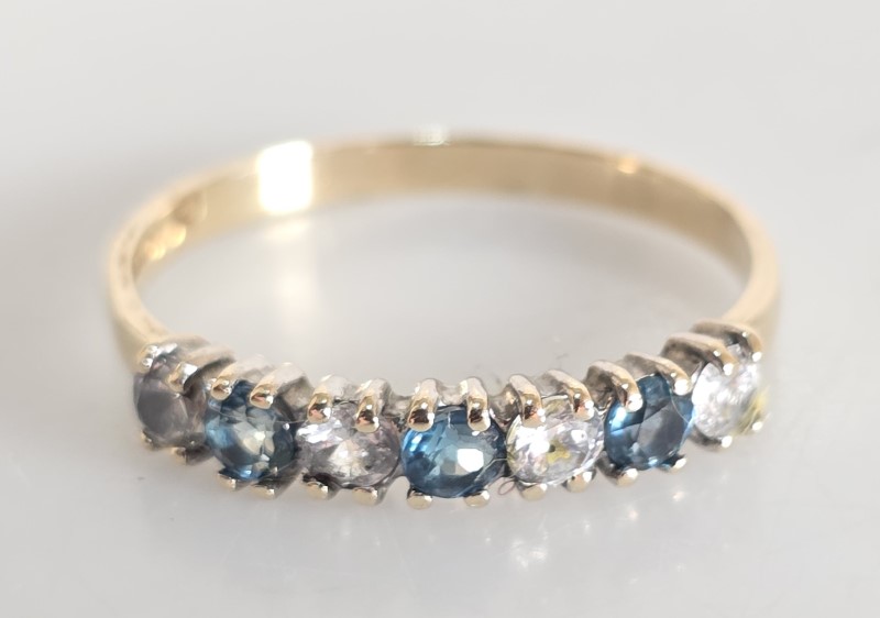 9Ct Yellow Gold Cubic Zirconia & Aqua Channel Ring Yellow Gold Unisex ...