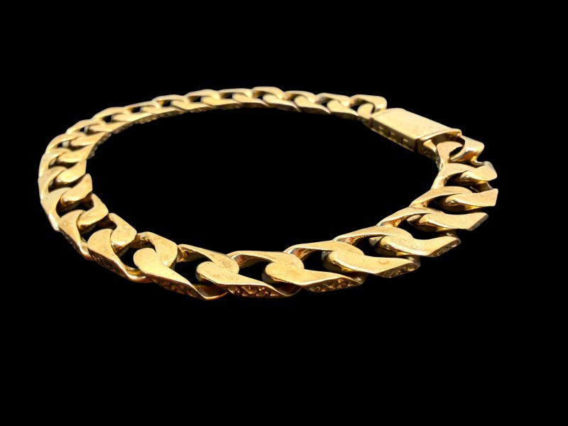 9ct Fancy Edge Heavy Curb Bracelet Yellow Gold Bracelet 34G ...