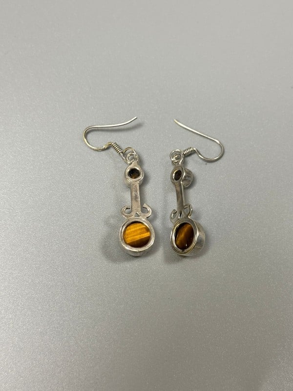 Tiger's Eye Gemstone Drop Earrings Silver Drop Pierced 4.8G ...