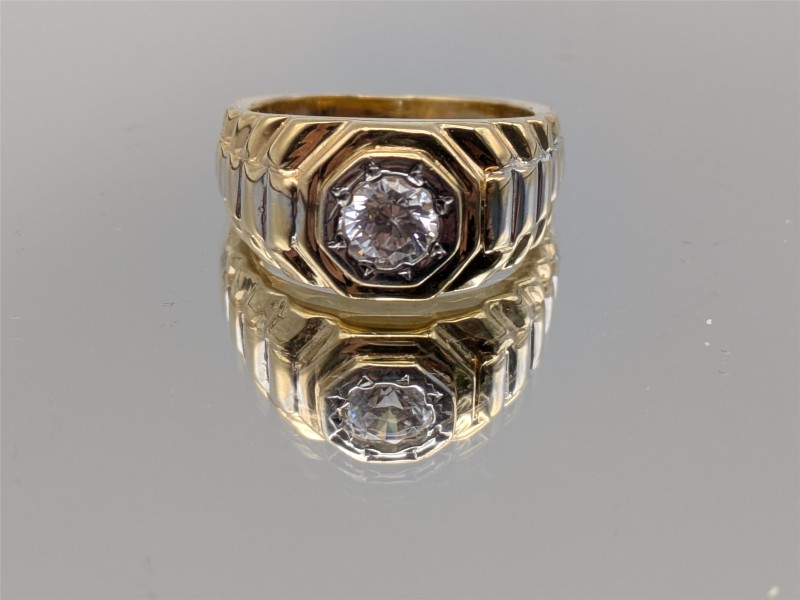 18ct Cz Set Watch Link Ring Yellow And White Gold Unisex Ring SizeI½ ...