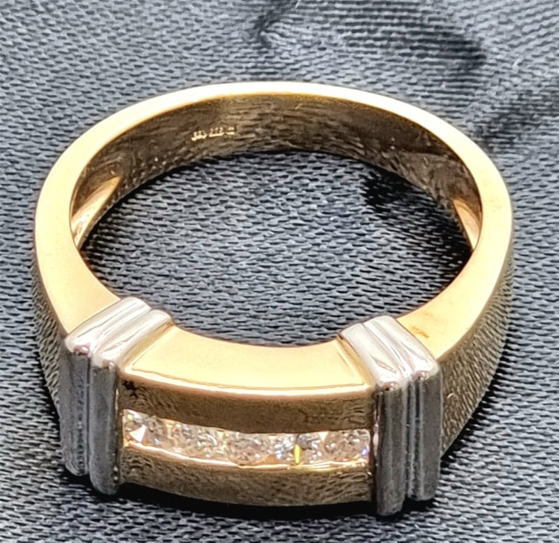 14ct Diamond Set Two-Tone Signet Ring Yellow Gold Unisex Ring Size U ...