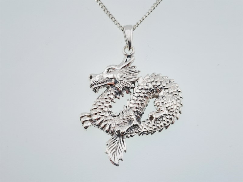 Silver Dragon Pendant On Curb Link Chain 45cm 10.3G | 030100264486 ...