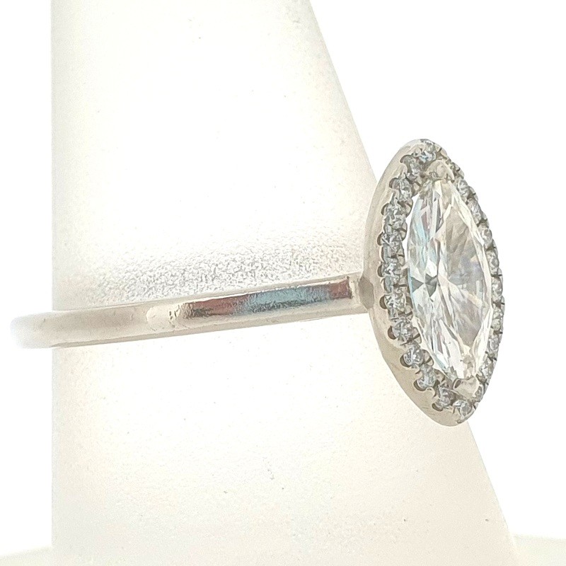 Marquise Shaped Halo Diamond Cluster Platinum Ladies Diamond Ring Size ...